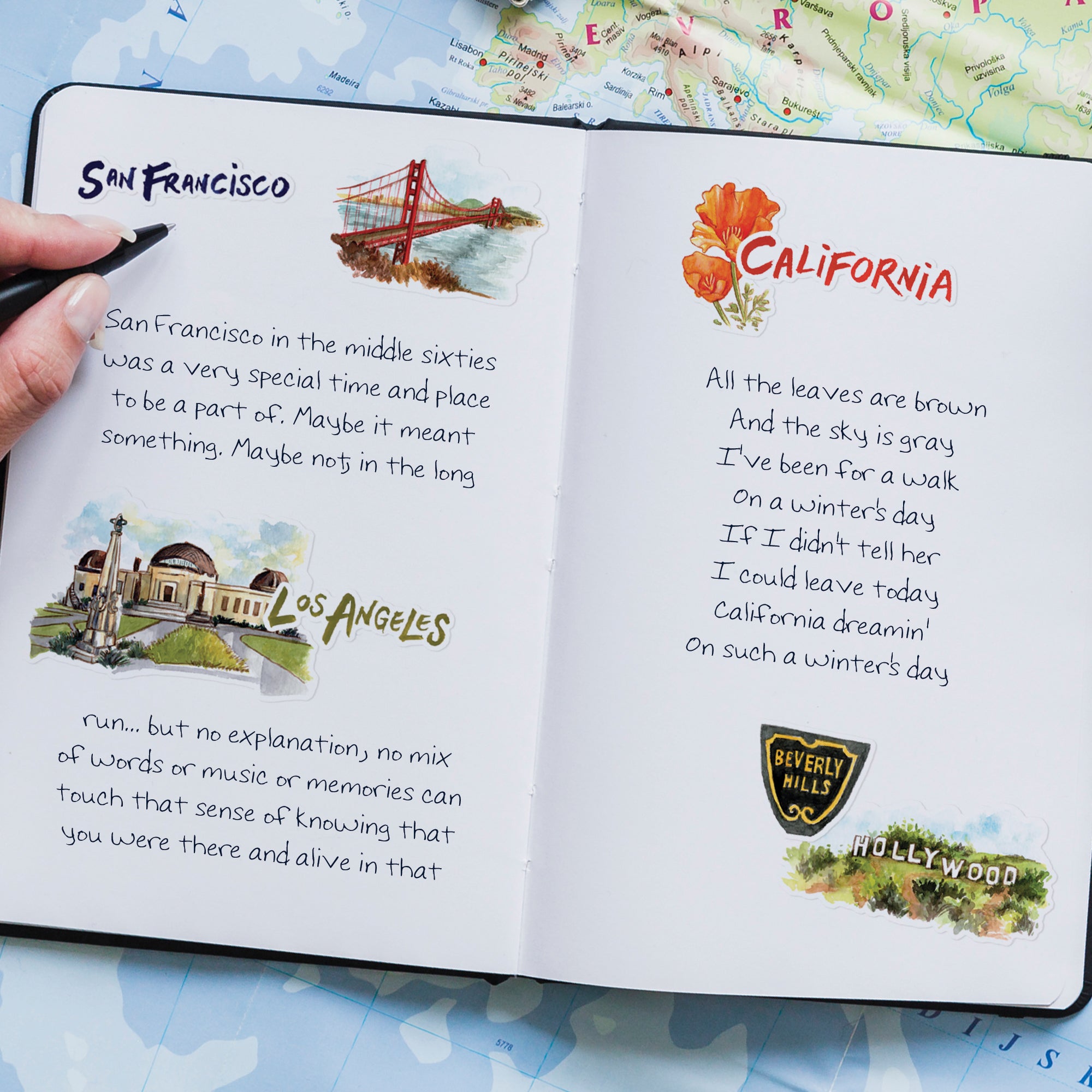 Sunny California Watercolor Travel Stickers for Scrapbook and Journal ...