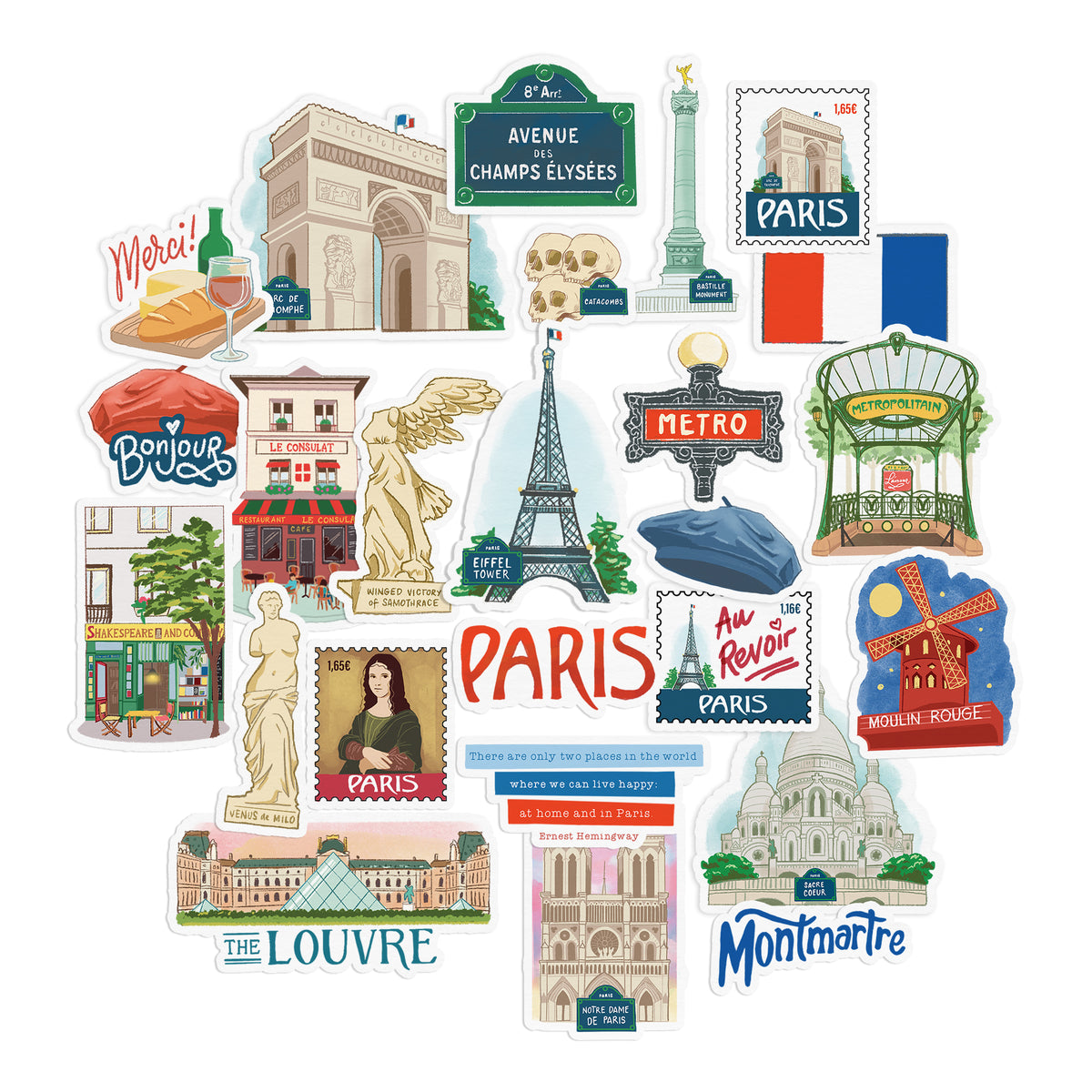 Passionate Paris City Travel Stickers (25 Pieces) – Navy Peony