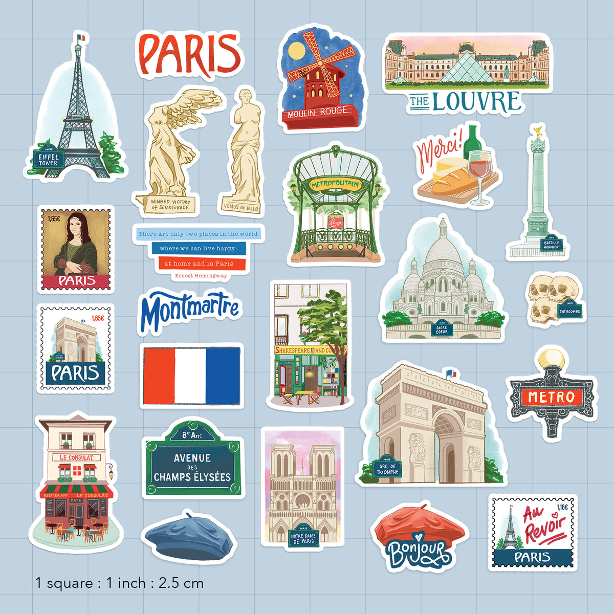 Passionate Paris City Travel Stickers (25 Pieces) – Navy Peony